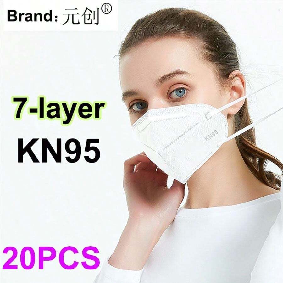 20 PC 7-Layer KN95 Mask, FFP2, Anti-Industrial Dust, 3D Design, Breathable, Morandi Mask(White ...