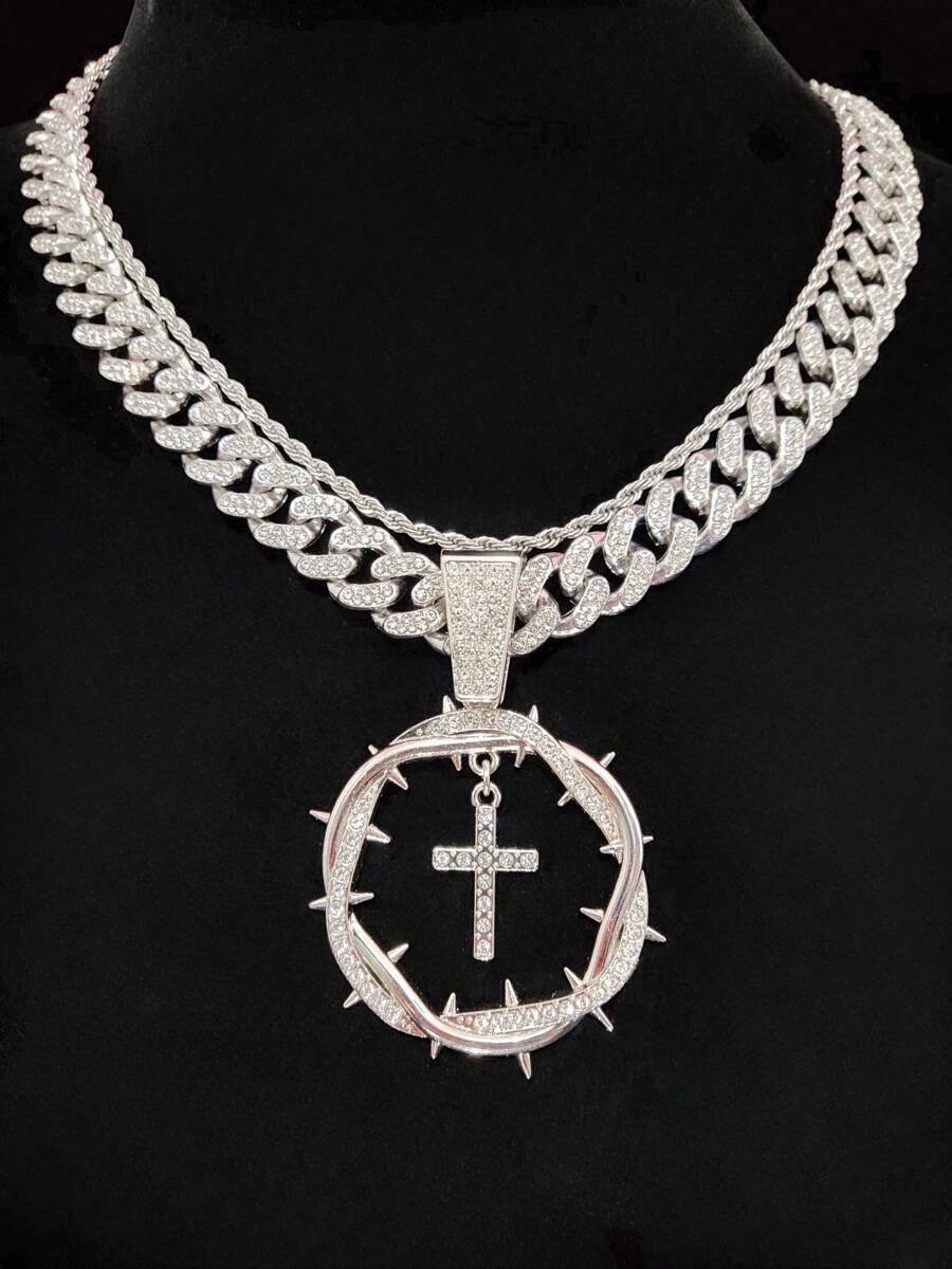 1pc Round Cross Pendant & Retro Cuban Chain Necklace, Unisex Popular ...