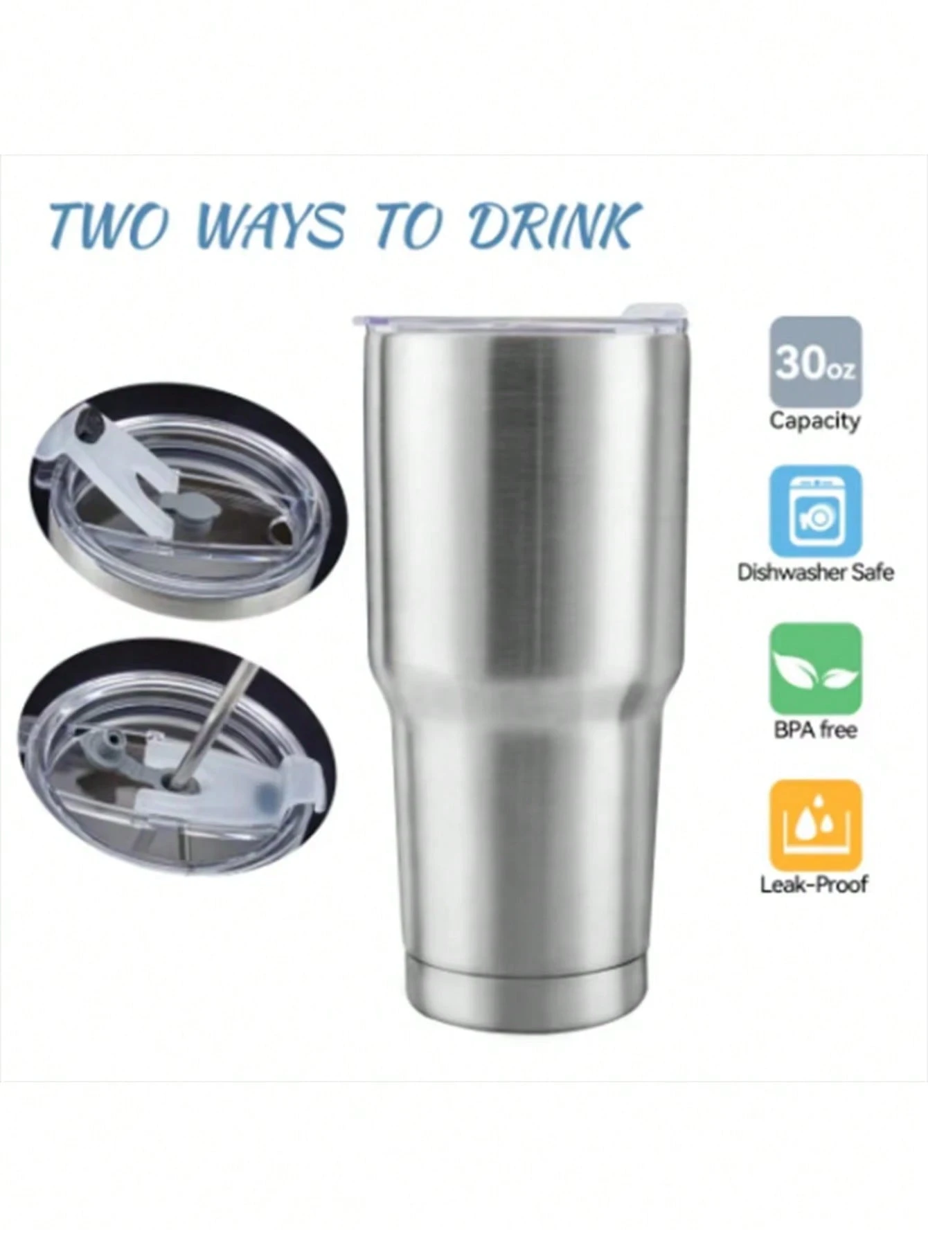 LINKOOL 30oz Thermal Cup Stainless Steel Vacuum Insulated Travel Mug With Straw Lid Double Wall ...