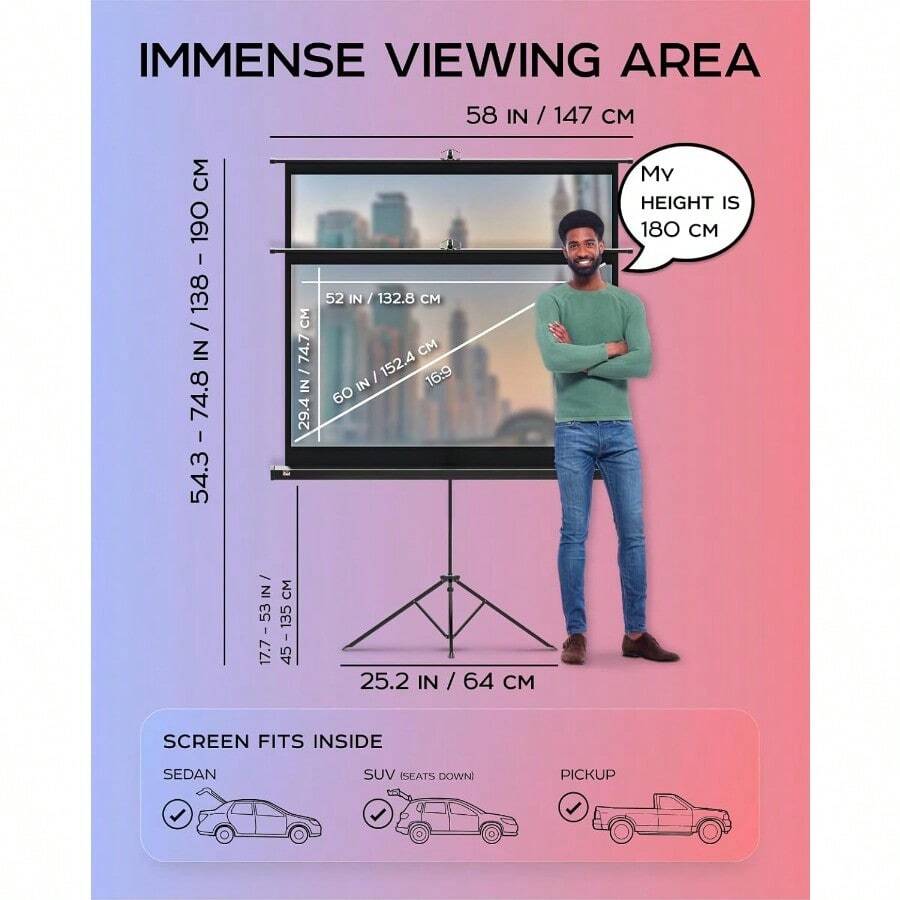 PropVue Projector Screen With Stand 60 Inch - Indoor And Outdoor ...