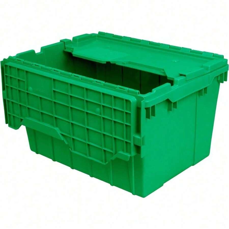 Industrial Plastic Storage Tote With Hinged Attached Lid, (21-Inch L By ...