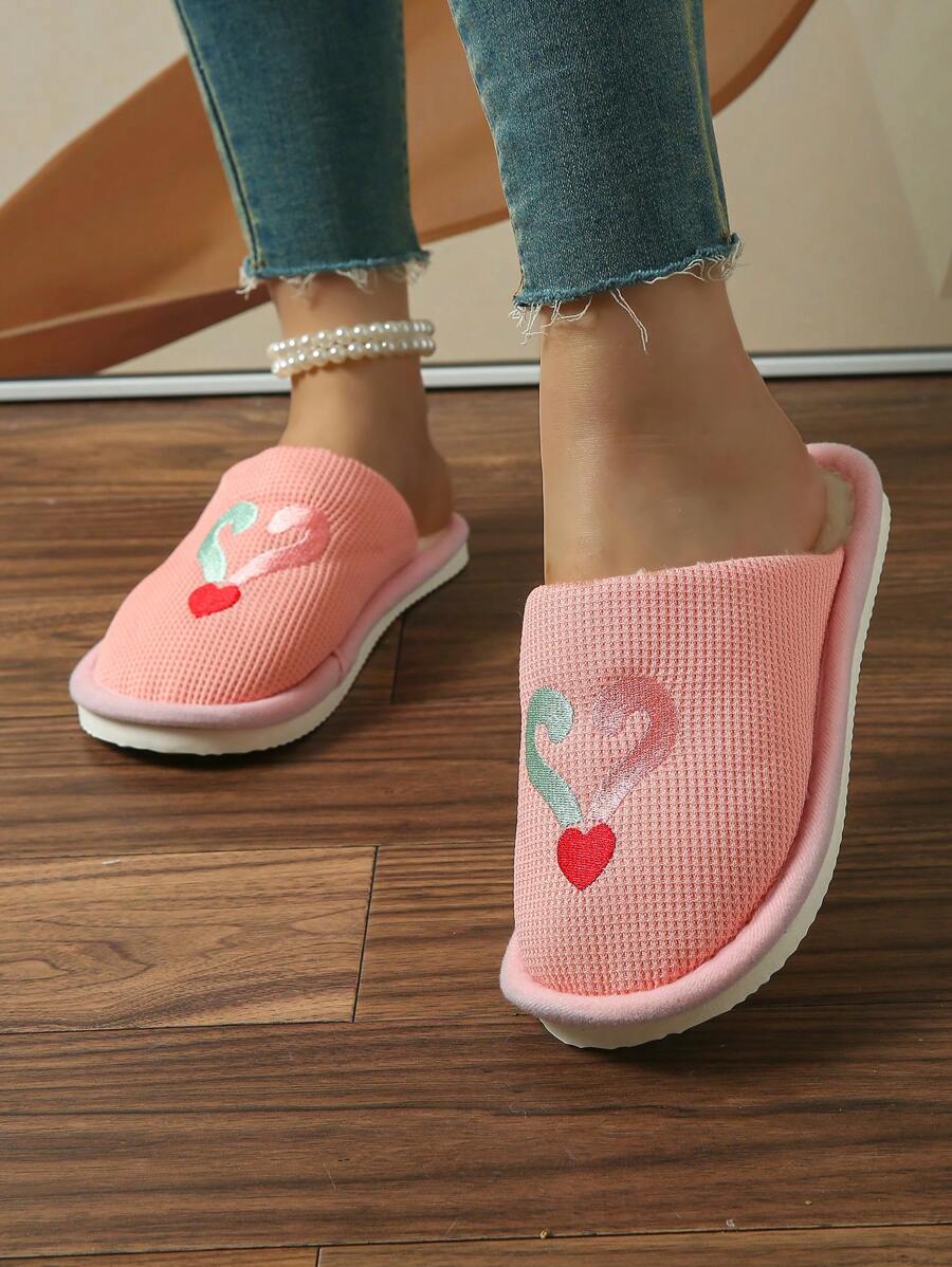 Lightweight Simple Heart Embroidery Indoor Slippers, Anti-Slip ...