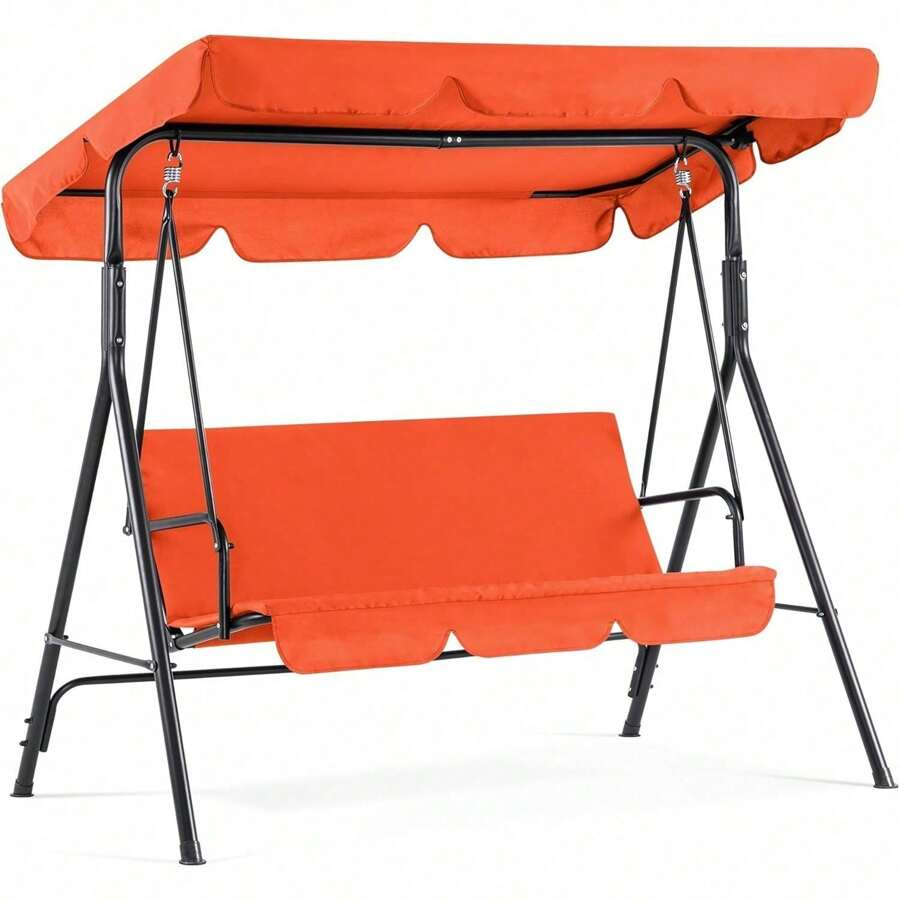 3-Person Outdoor Patio Swing Chair, Convertible Canopy Hanging Swing ...