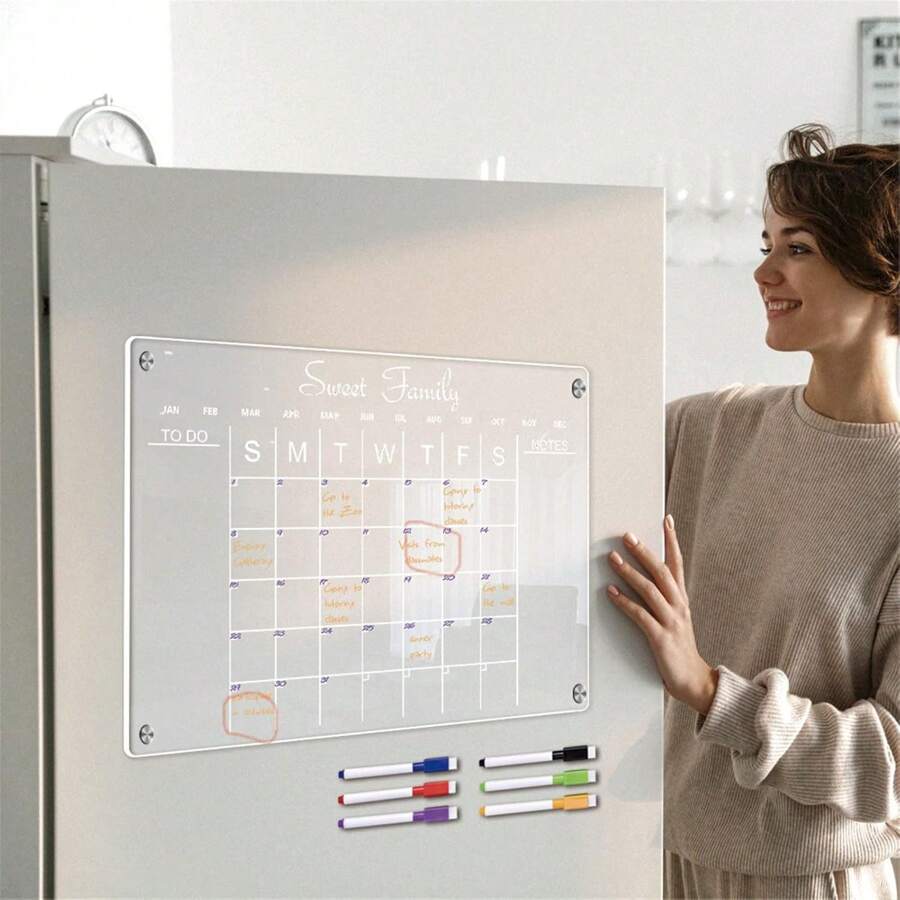 Acrylic Calendar Magnetic Board For Fridge, Reusable Magnetic Planner ...