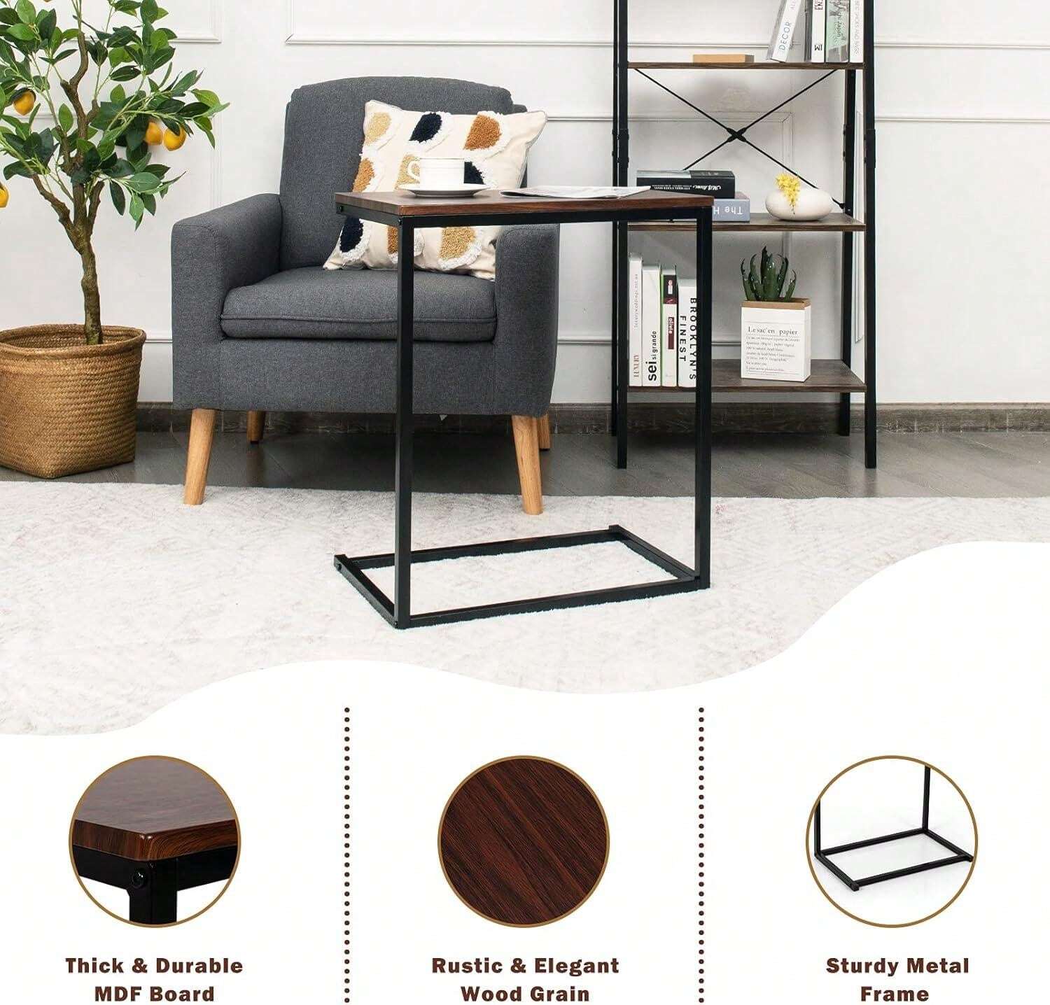 Sofa Side Table C Shaped Table, Vintage Couch Table Sofa Side Table For ...