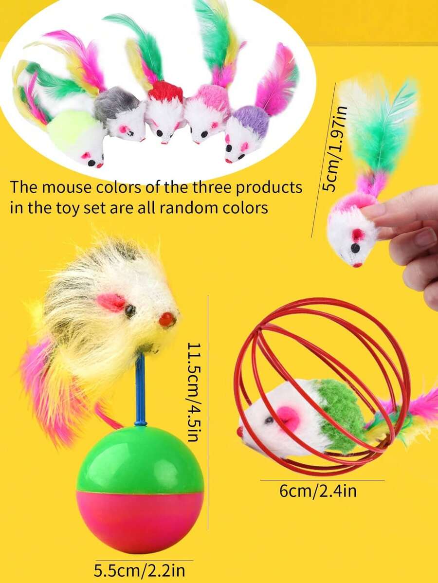 Conjunto Interativo de Brinquedo com Rato Colorido em Gaiola - Mantenha seu Gato Entretido com ...