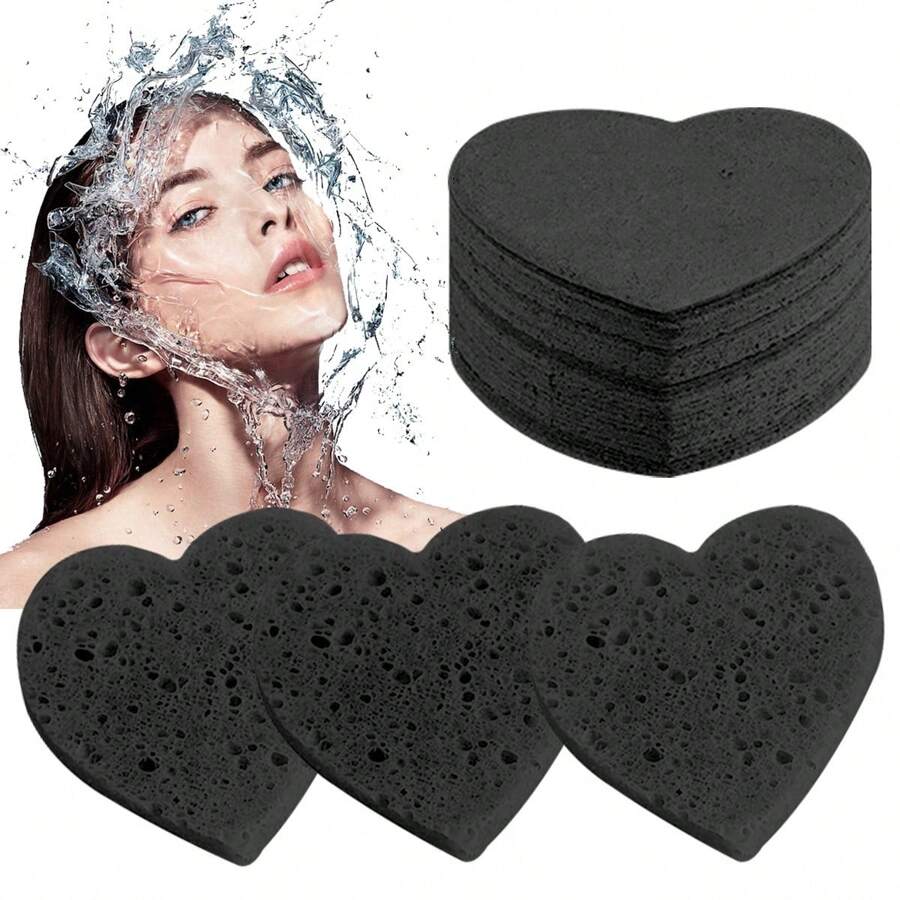 Compressed Cellulose Heart Shape Facial Sponges 100% Natural Cosmetic ...