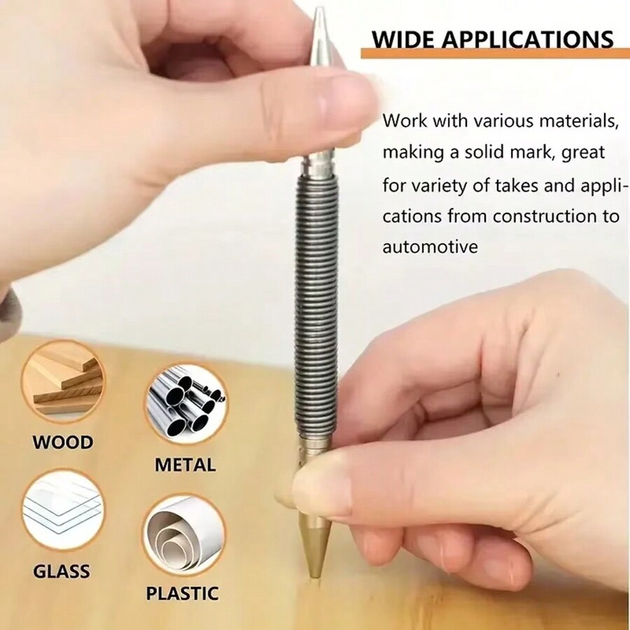 1PC Spring Tool Hammerless Nail Set Center Holes Punch Spring Loaded ...