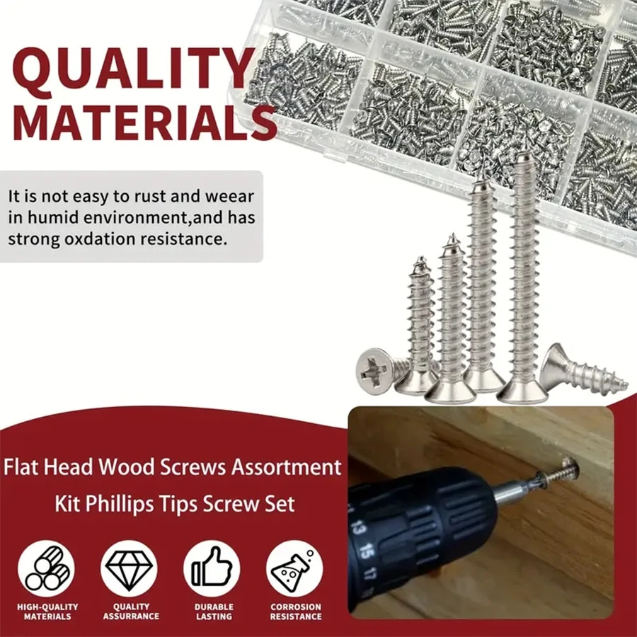 1070pcs Screws Assortment Kit, Phillips Tips Screws Set, Screws, Flat ...