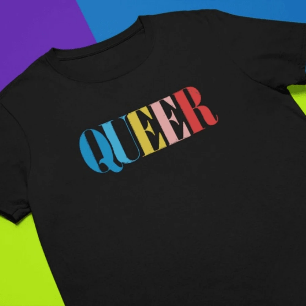 QUEER Rainbow Typo Vintage Color Gay Lgbtq Typography Pride Riot Unisex ...
