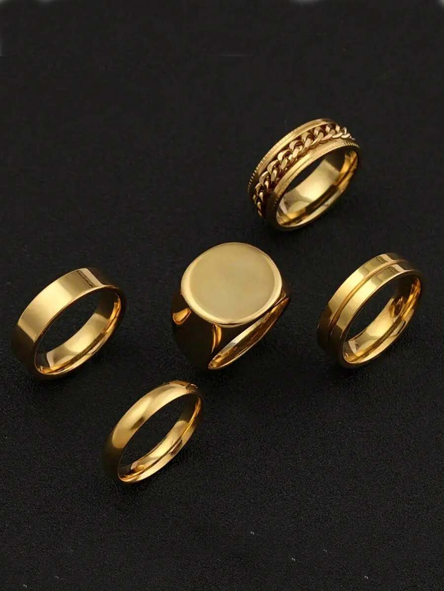 Hipoem 5 Pieces Fashion Men's Ring Set, Stainless Steel Non Plated ...