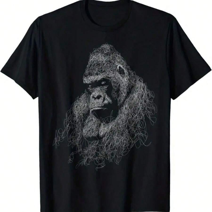 Gorilla Face Scribble Art Head For Lover Silverback Animals T-Shirt | SHEIN USA