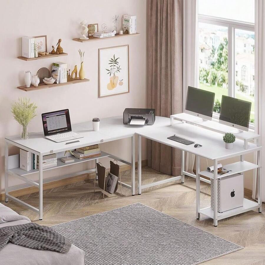 L Shaped Computer Desk, Drafting Drawing Table With Tiltable Desktop ...
