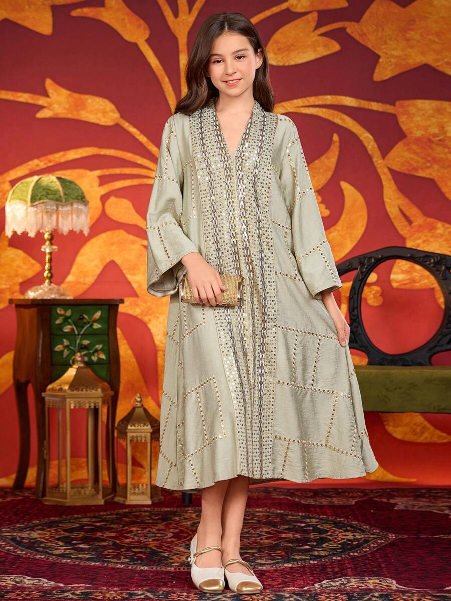 Tween Girls Arabic Abaya Sequin Robe | SHEIN South Africa