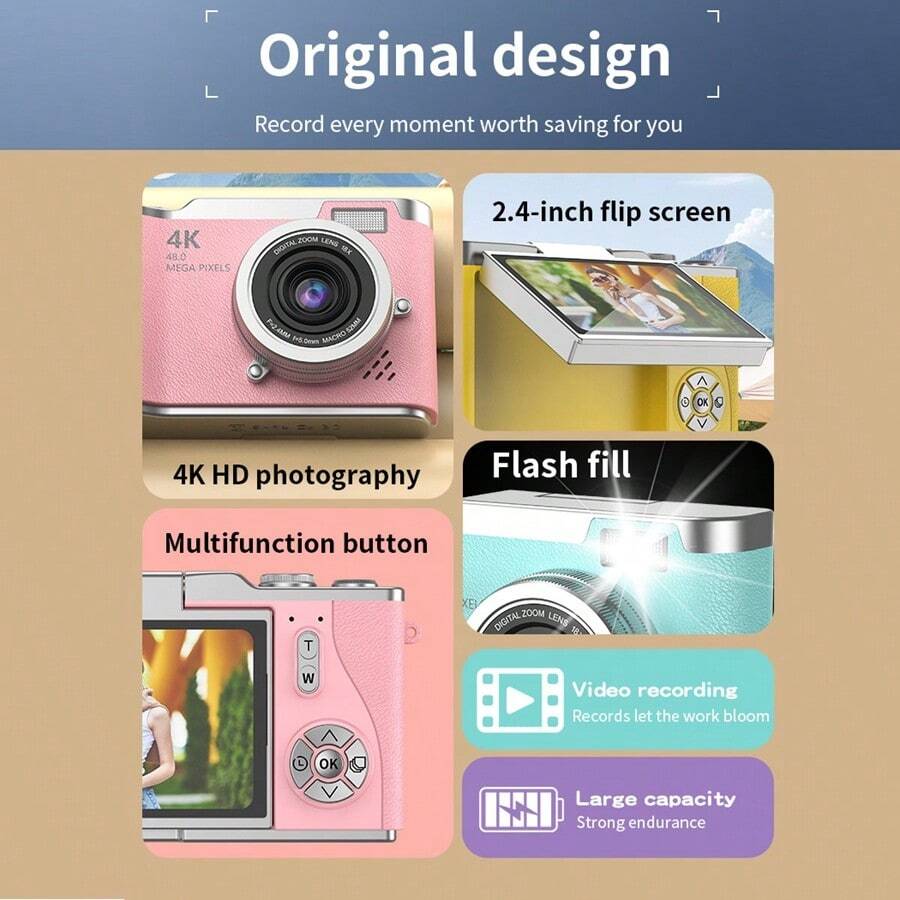 Auto Focus 48MP 4K Face Detection 2.4-Inch Flip Over Display Screen 16X ...