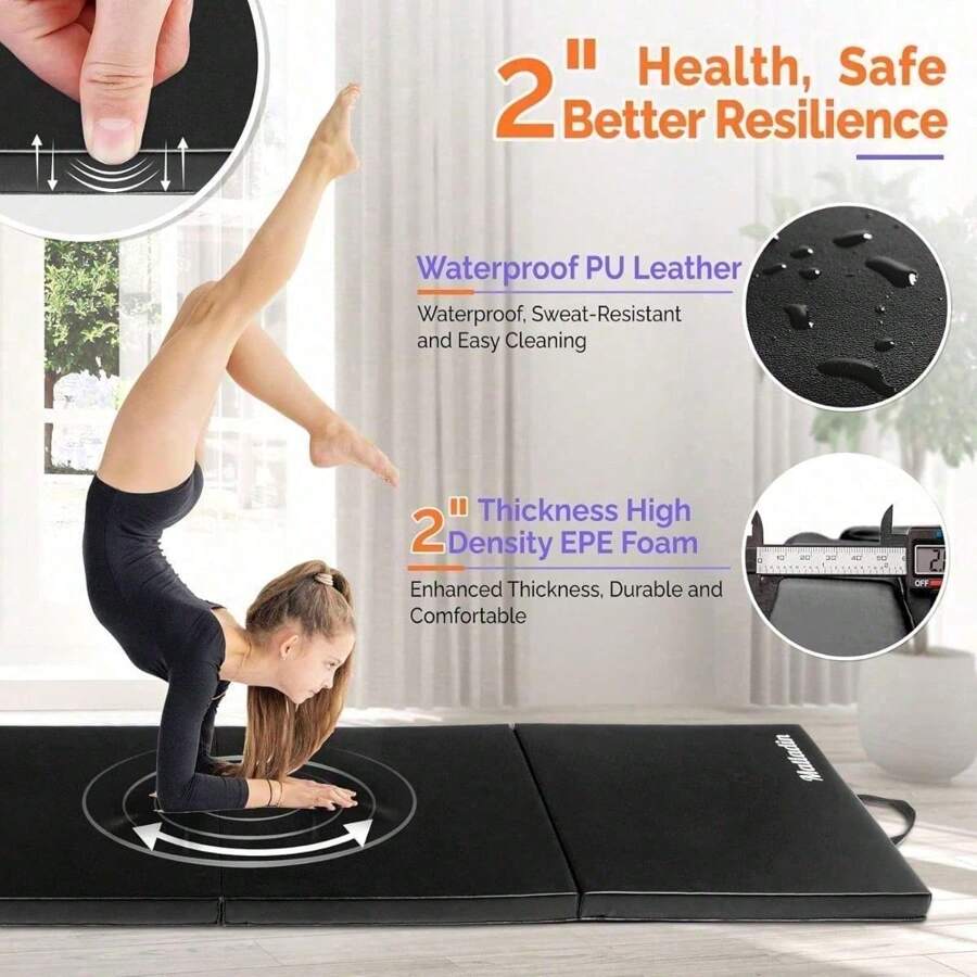 8' Folding Gymnastics Gym Exercise Aerobics Mat, 8ft X 2ft X 2in PU ...