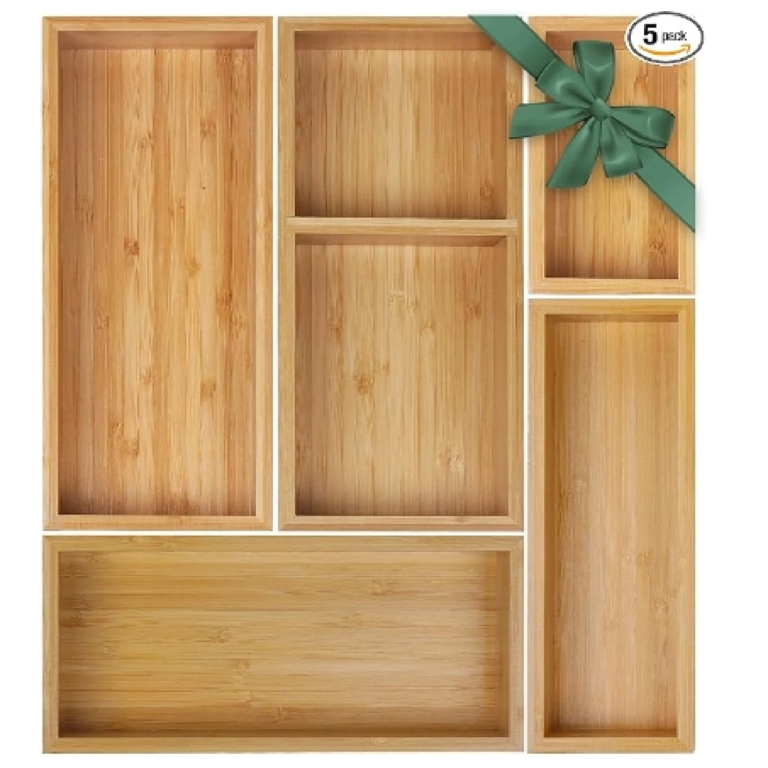 Bamboo Drawer Organizer Set, 5 PCS Multi-Use Individual Wood Storage ...