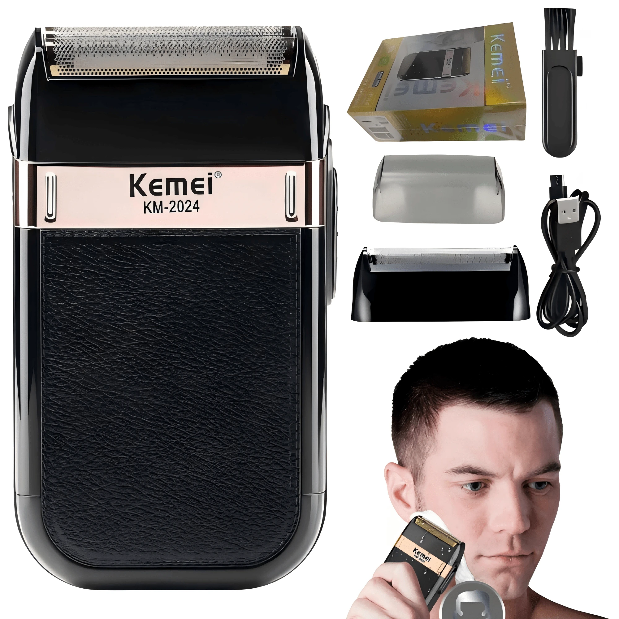 New Kemei Men's Reciprocating Electric Shaver Dual Blade Waterproof Rechargeable USB Shaver ...
