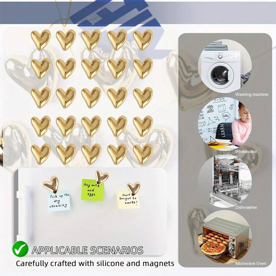 Golden Heart Refrigerator Magnets, Silvery Heart Refrigerator Magnets ...