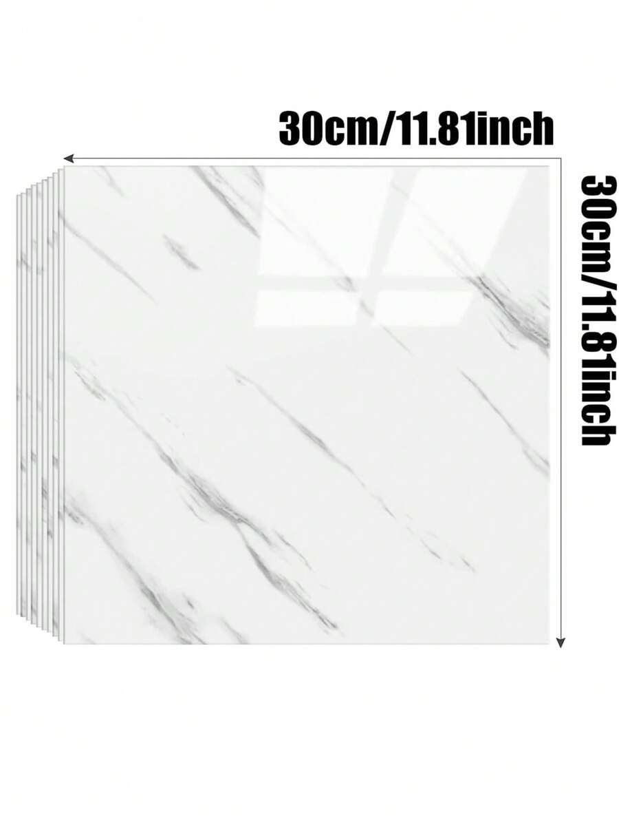 11pcs/1 Sq.M White/Gray/Black Glossy Marble Tile Sticker, Waterproof ...