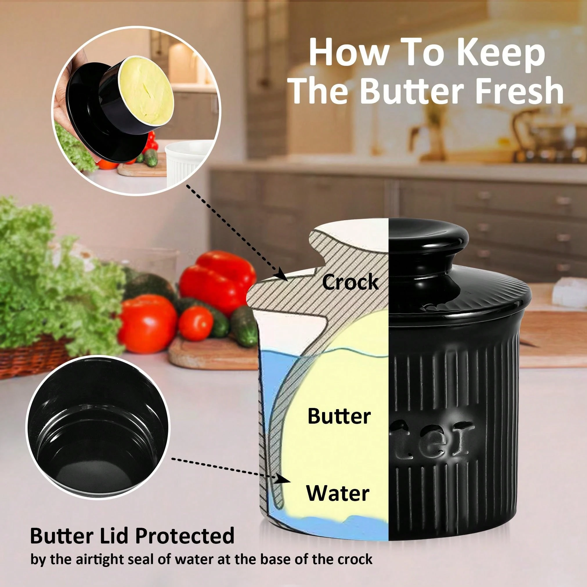 1Pc French Butter Crock With Lid For Table Centerpiece, Butter Keeper ...