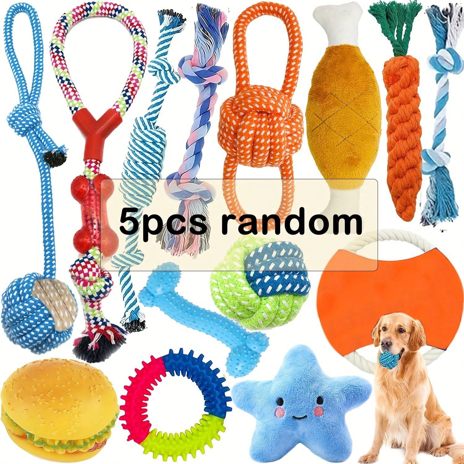 5 PCS Random Dog Toys,Chewing Toy Ropes, Interactive Toy Dog Rope Balls ...