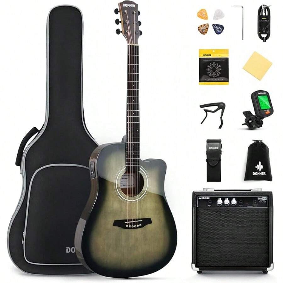 Donner Acoustic Electric Guitar Full Size Kit For Beginner Intermediate ...
