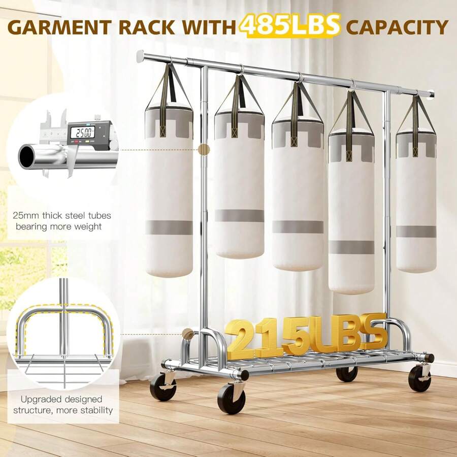 Eavy Duty Clothing Rack Load 485LBS Rolling Clothes Racks For Hanging ...