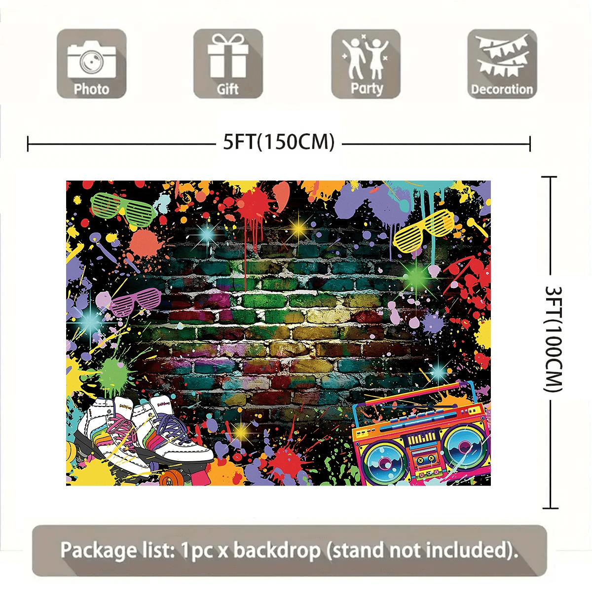 Back To The 80s Party Backdrop Colorful Graffiti Wall Photography ...