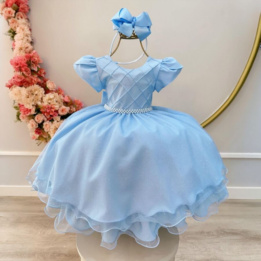 Light Blue Princess Flower Girl Party Dress With Ribbed Bust | SHEIN UK