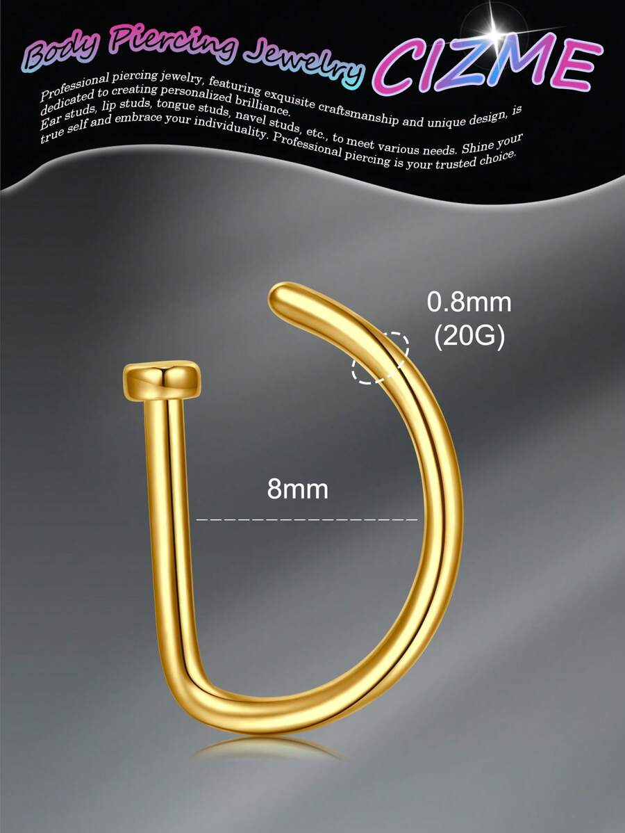 CIZME 1PC/3PCS Fake Nose Rings Stainless Steel Silvery Golden Black 20G ...