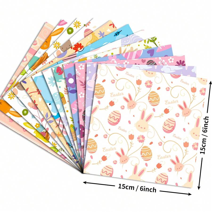 12Pcs Easter Scrapbook Paper, Cartoon Bunny, Rabbit, Carrot & Egg ...