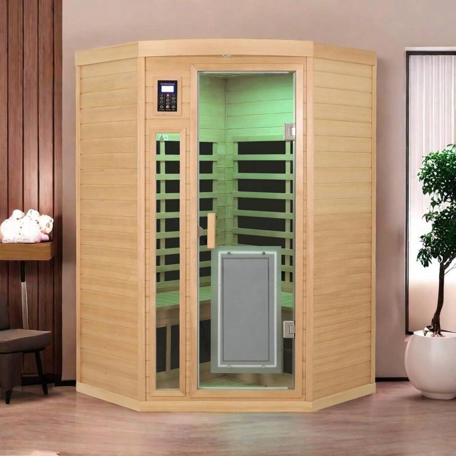 Sauna Home Sauna Box Deluxe 2 Person Hemlock Far Sauna Corner Indoor ...