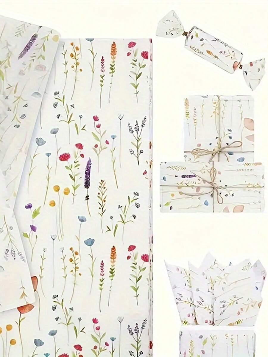 10sheets Lavender Wrapping Paper, Wildflower Printed Art Deco Tissue ...