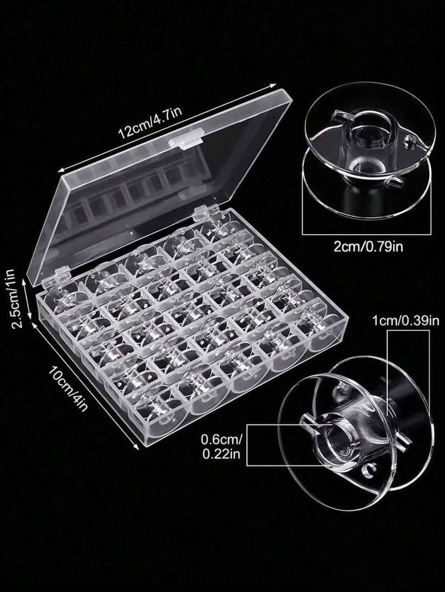 1pc 25-Slot Sewing Machine Bobbin Case, 25pcs Clear Plastic Storage ...