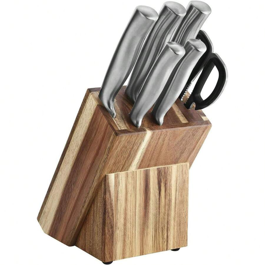 Stainless Steel 7-Piece Prep Knife Set Acacia Block Precision Cut ...