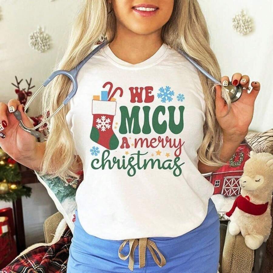 MICU Nurse Christmas T-Shirt - Merry Xmas Medical ICU Holidays Crew ...