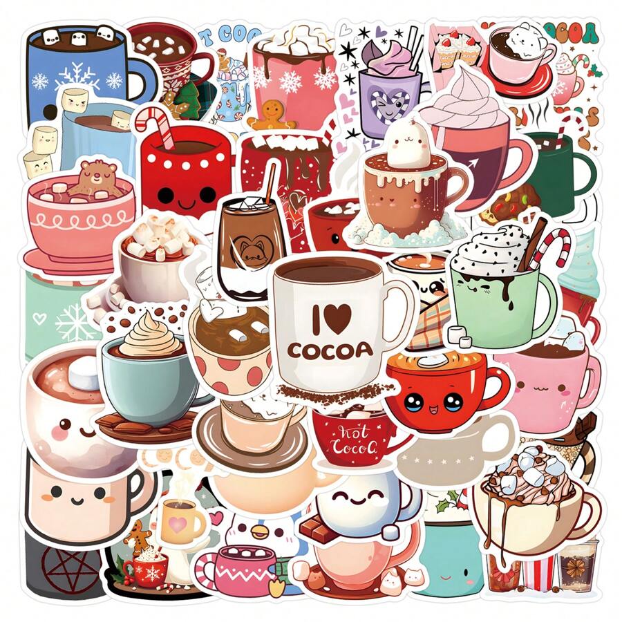 56PCS Hot Cocoa Stickers, Vinyl Aesthetics Stickers For Scrapbooking ...