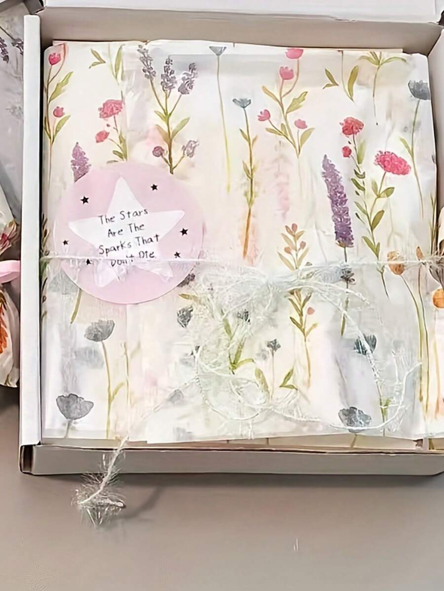 10sheets Lavender Wrapping Paper, Wildflower Printed Art Deco Tissue ...