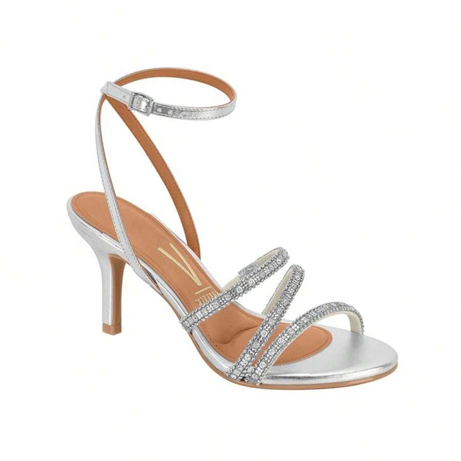 Women's Comfortable Silver Formal Sandal With High Thin Heel Vizzano ...
