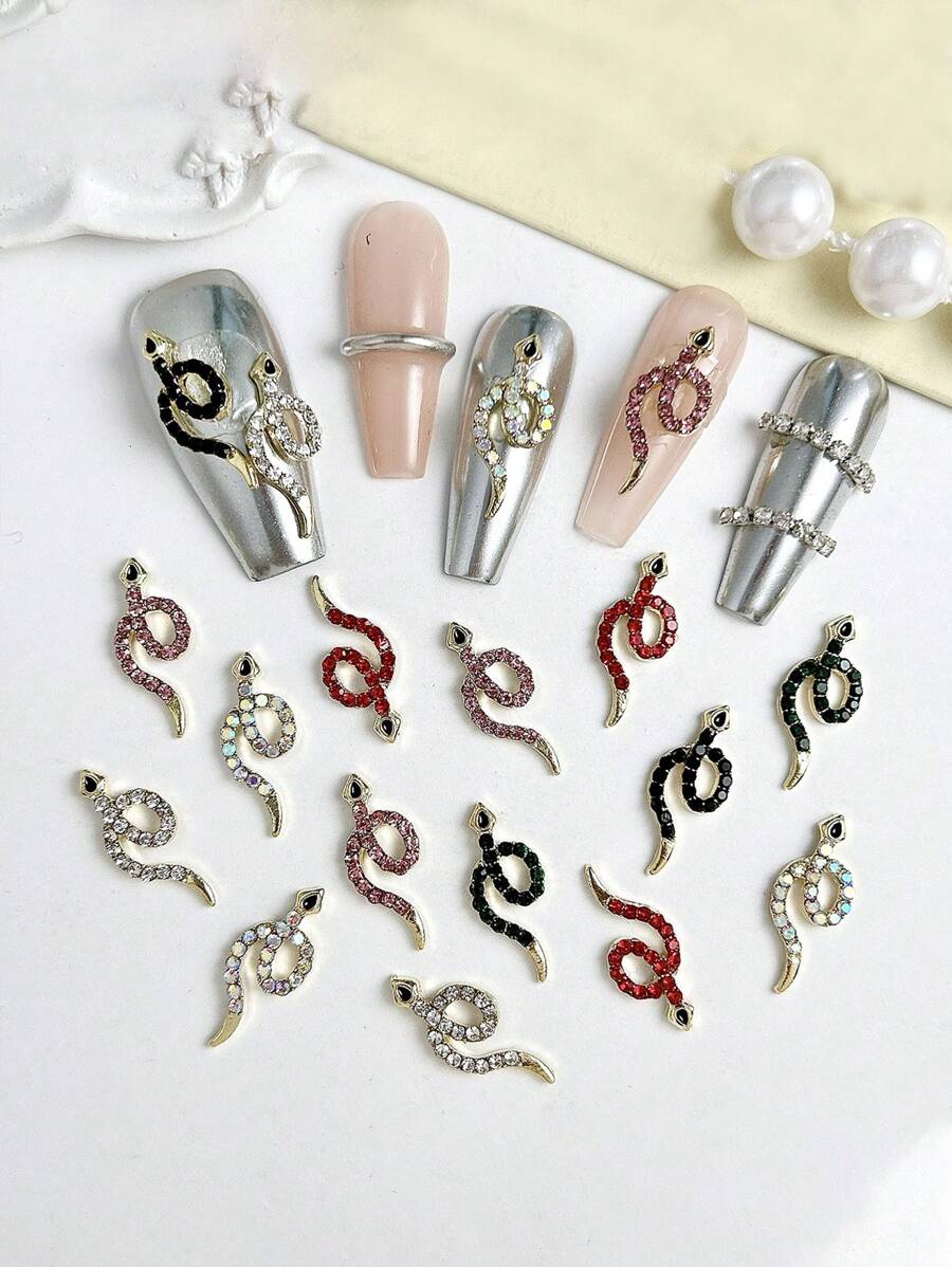 10pcs 2025 Year Of The Snake Nail Art Decorations, Luxury Sparkling ...