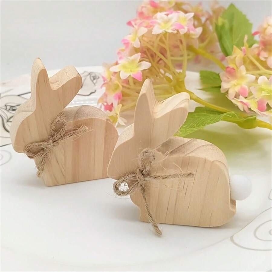 Easter Bunny Ornaments Home Crafts Rabbit Ornaments Cute Wooden 3D ...
