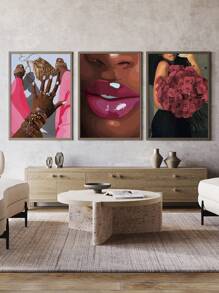 3 Pieces African American Art Posters Pink Lip Hanging Paintings Red ...