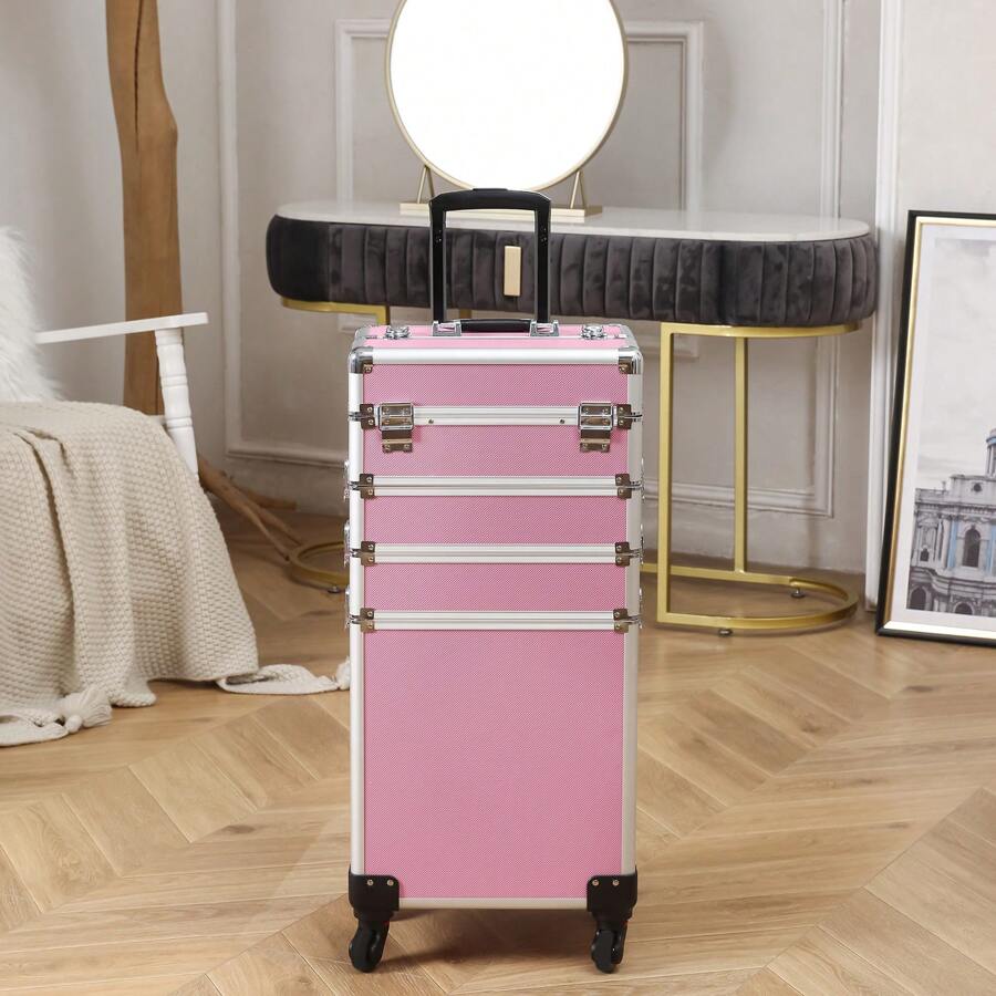 4 In 1 Rolling Aluminum Makeup Case Cosmetic Train Box Wheeled Storage ...