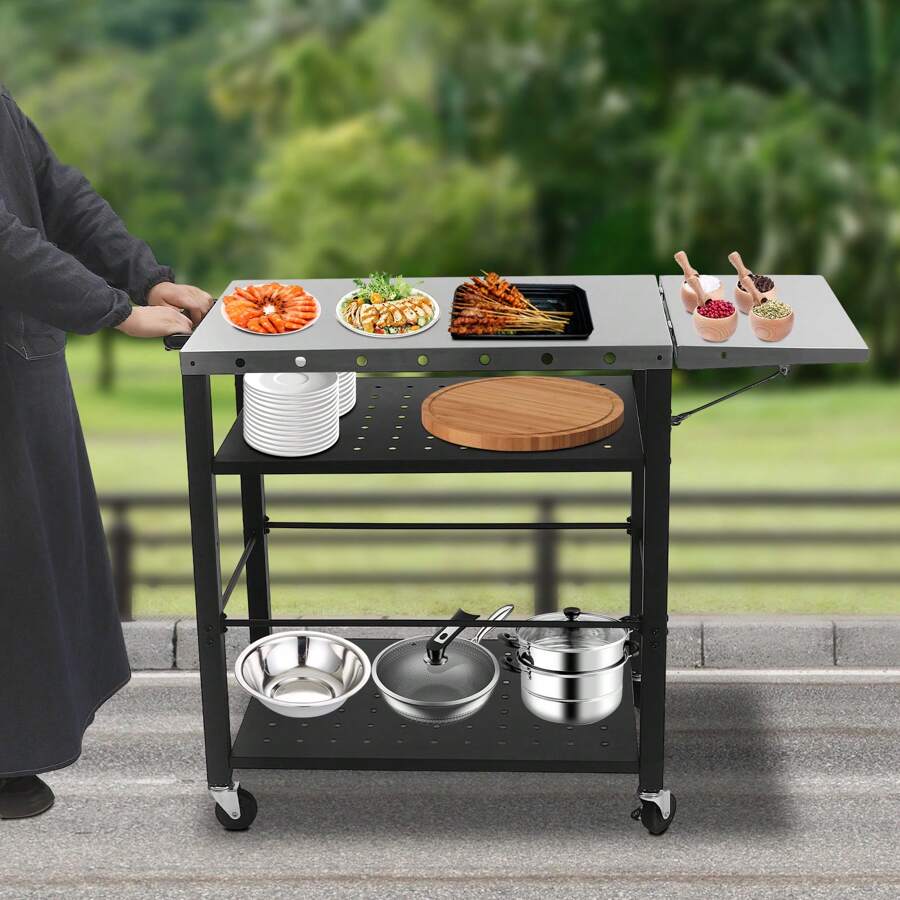 BBQ Trolley Food Prep Table Stainless Steel, Flattop Worktable With ...