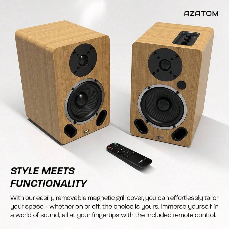 AZATOM M5 Powered Bookshelf Speakers 100 Watts 5" Carbon Fibre 2.0 Act ...