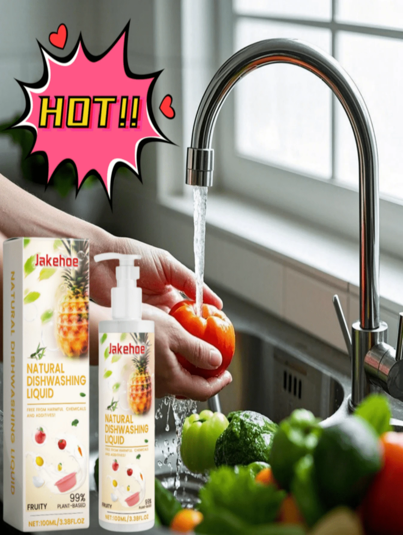 100ml Fruit & Vegetable Cleaning Liquid, Gently Removes Grease, Cleans ...