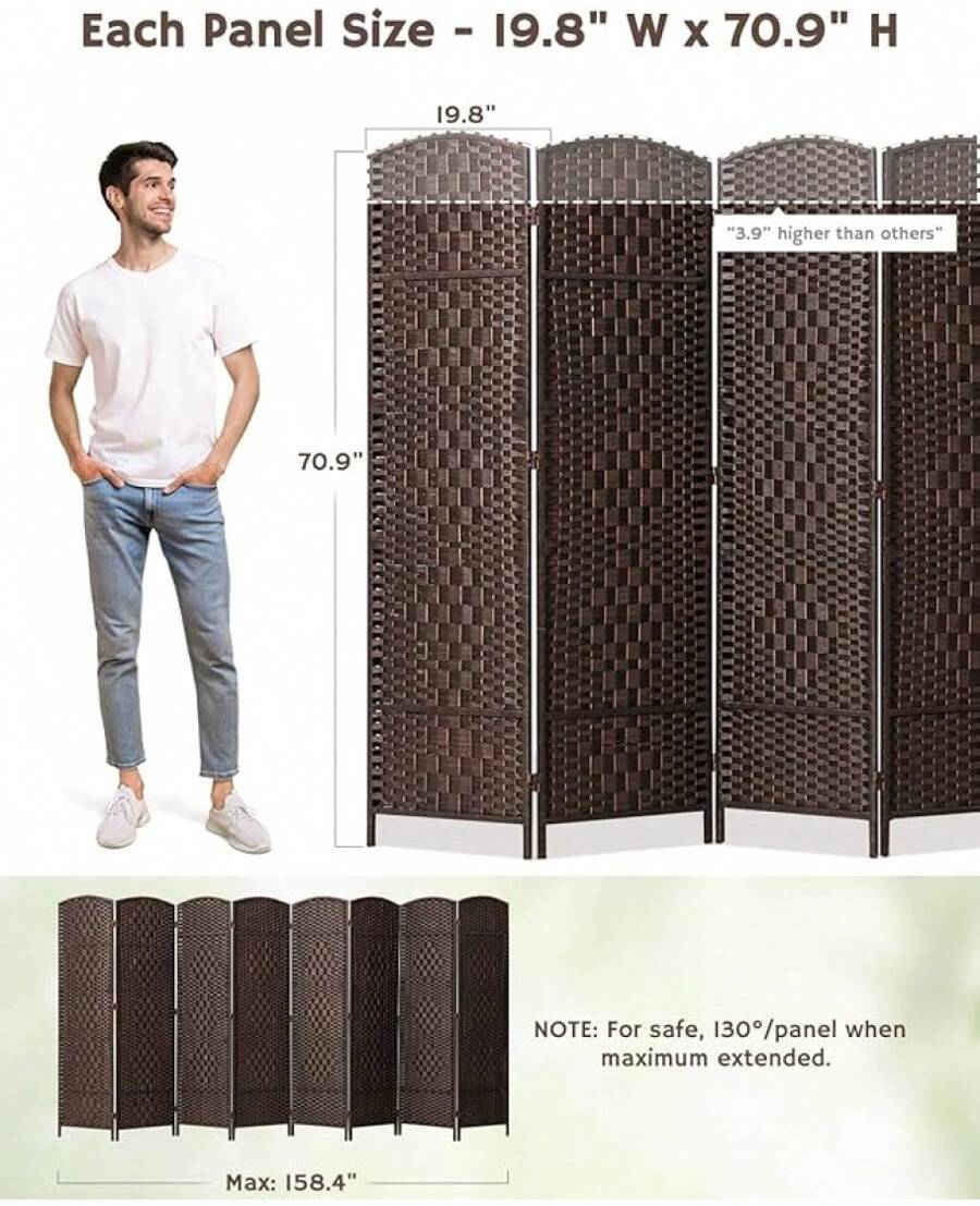 Room Divider 6ft. Tall Extra Wide Privacy Screen, Folding Privacy ...