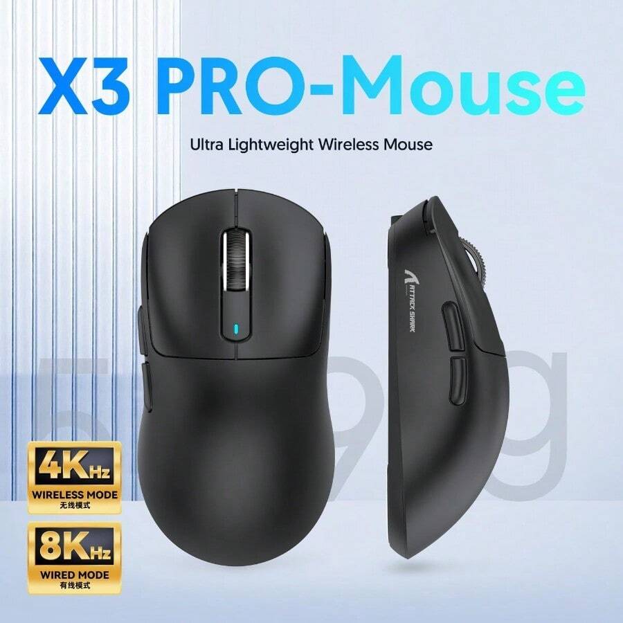 ATTACK SHARK X3 Pro 4K/8K Hz Mouse 59g SUPERLIGHT PixArt PAW3395 Gaming Sensor BT/2.4G Wireless ...