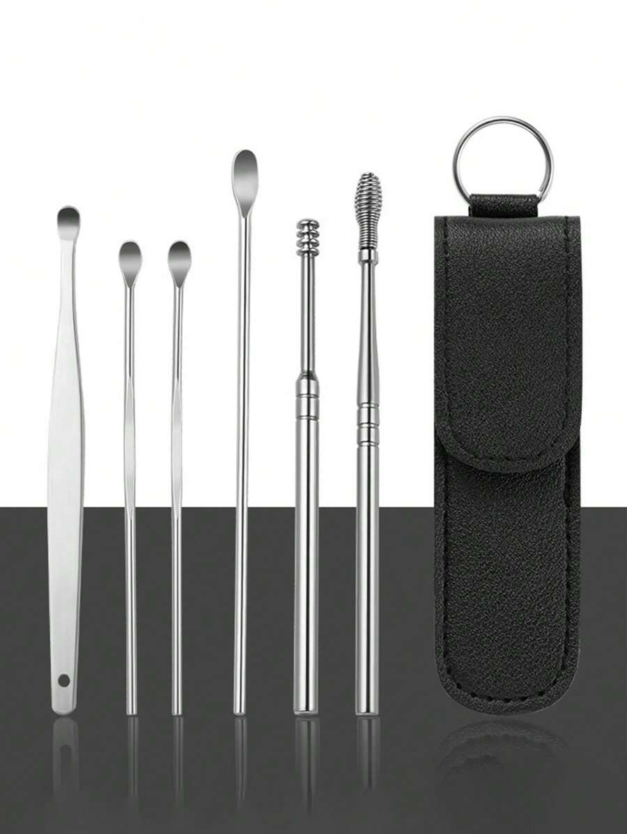 7pcs Stainless Steel Ear Wax Removal Spoon Set, Spiral Adult Ear ...